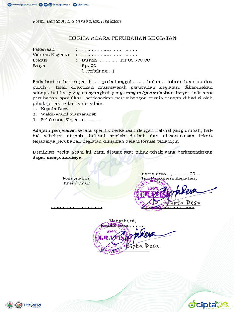 BA. Perubahan RAB Kegiatan (WWW - Ciptadesa.com) | PDF