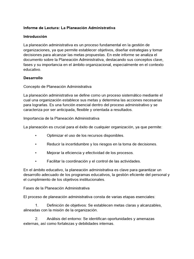 La Planeacion Administrativa | PDF | Planificación | Enseñando