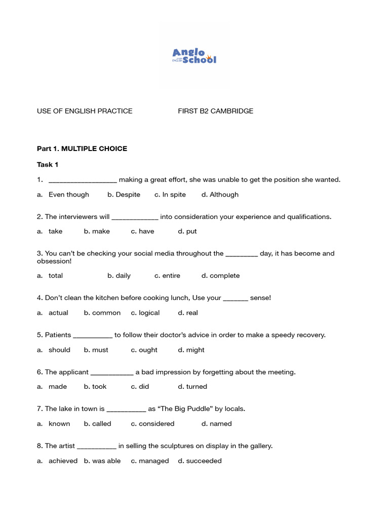 Fce - B2 - Use of English Practice | PDF