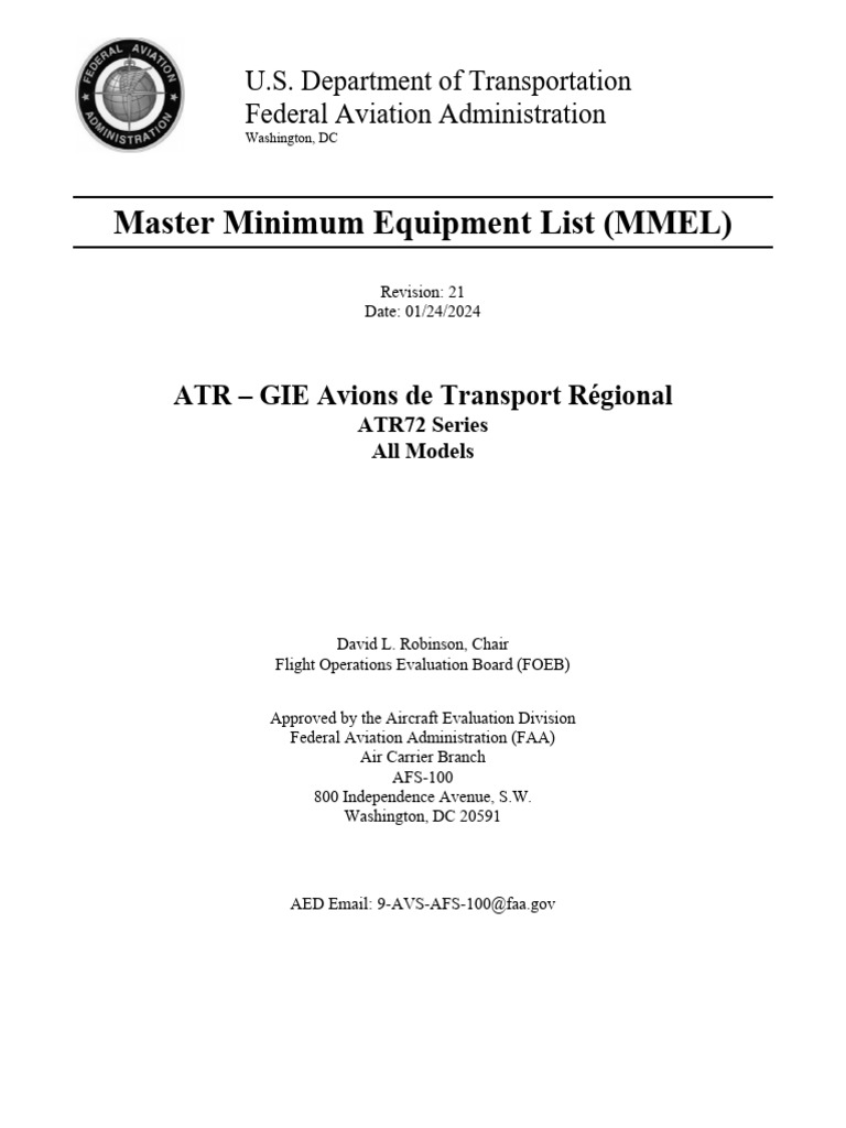 FAA MMEL ATR-72 Rev 21 | PDF | Federal Aviation Administration | Flight Recorder