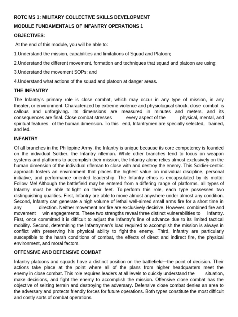 Module Fundamentals of Infantry Operations 1 | PDF | Platoon | Infantry