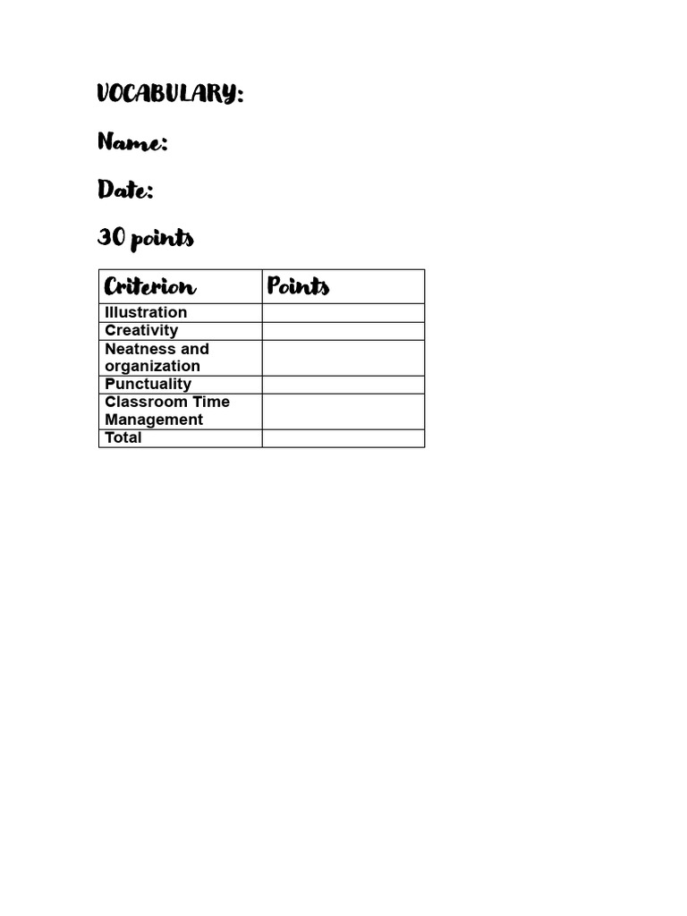 Rubric Vocabulary | PDF