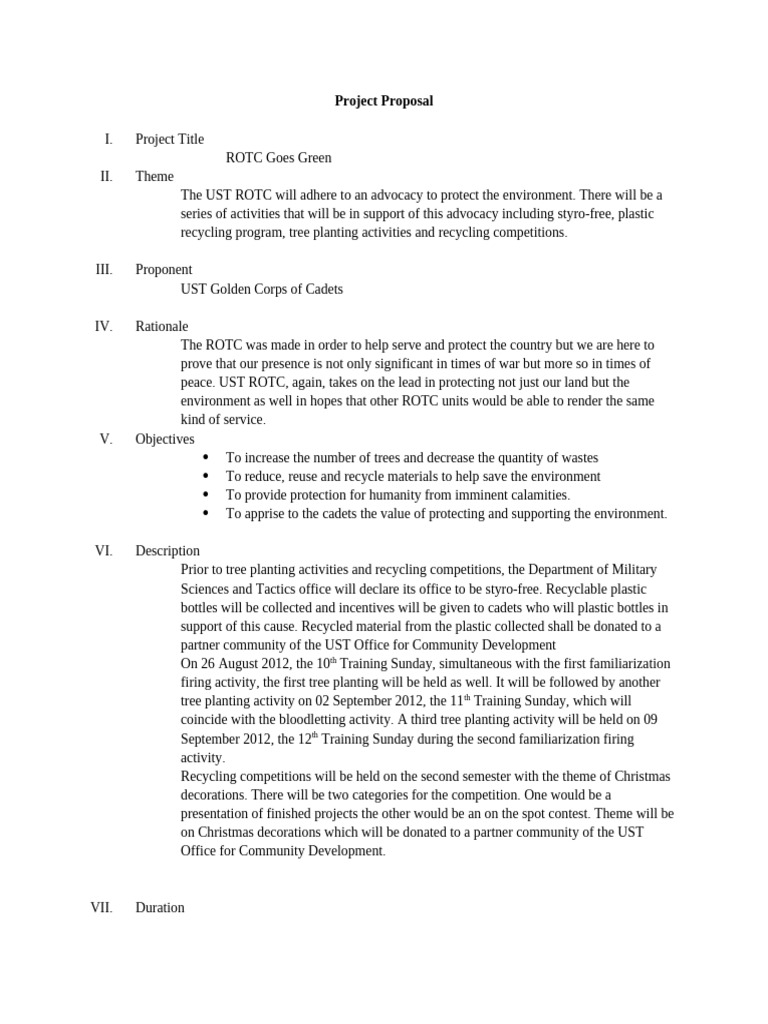 Project Proposal ROTC Goes Green | PDF | Recycling | Waste