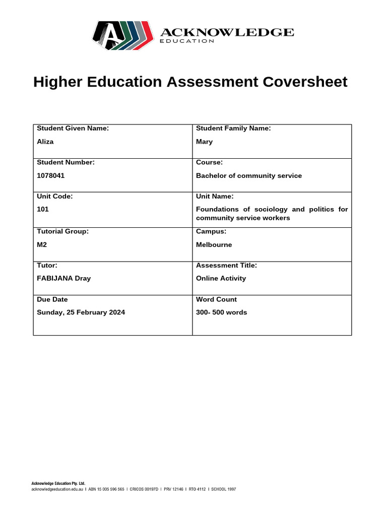AE Assessment Coversheet | PDF