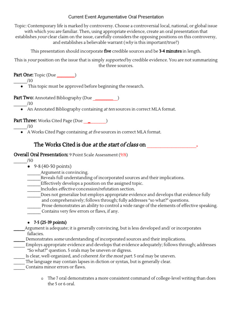 Current Event Argumentative Oral Presentation | PDF | Human ...