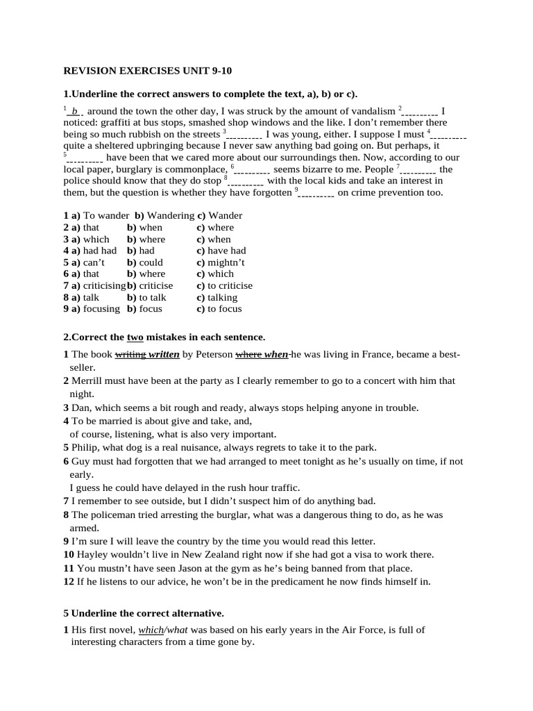 Revision Exercises Unit 9-10 | PDF