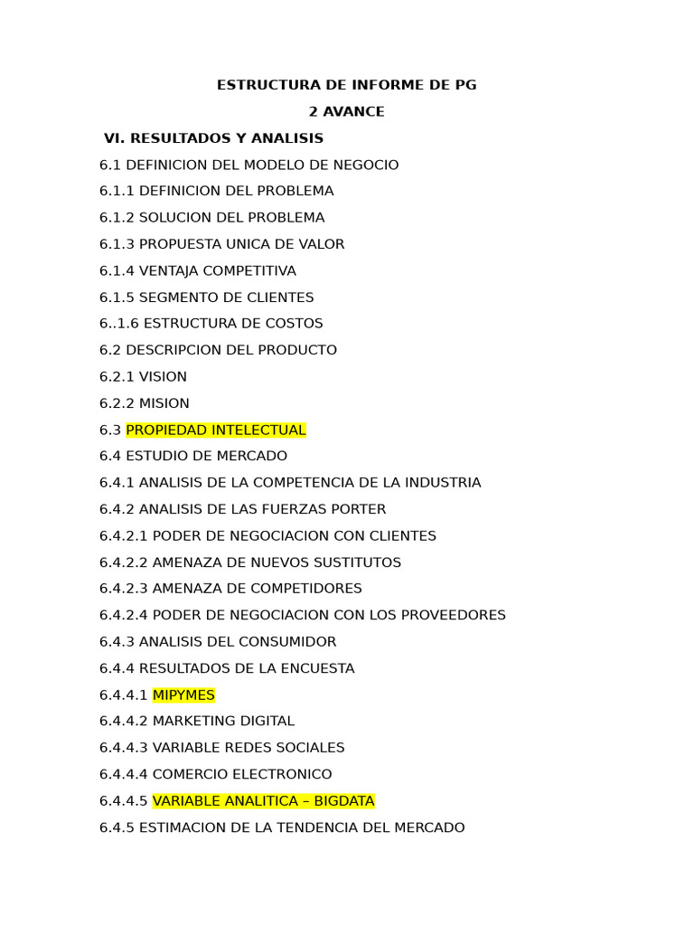 ESTRUCTURA INFORME PG 2 Avance 2 Admon | PDF