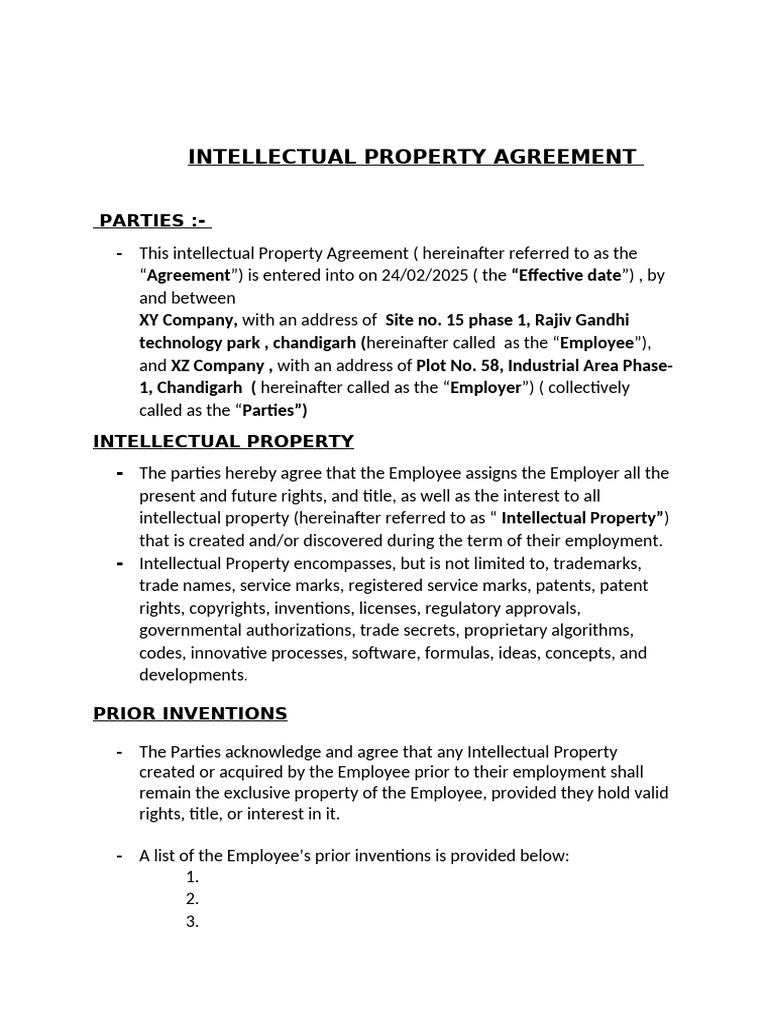 Intellectual Property Agreement | PDF | Intellectual Property | Patent