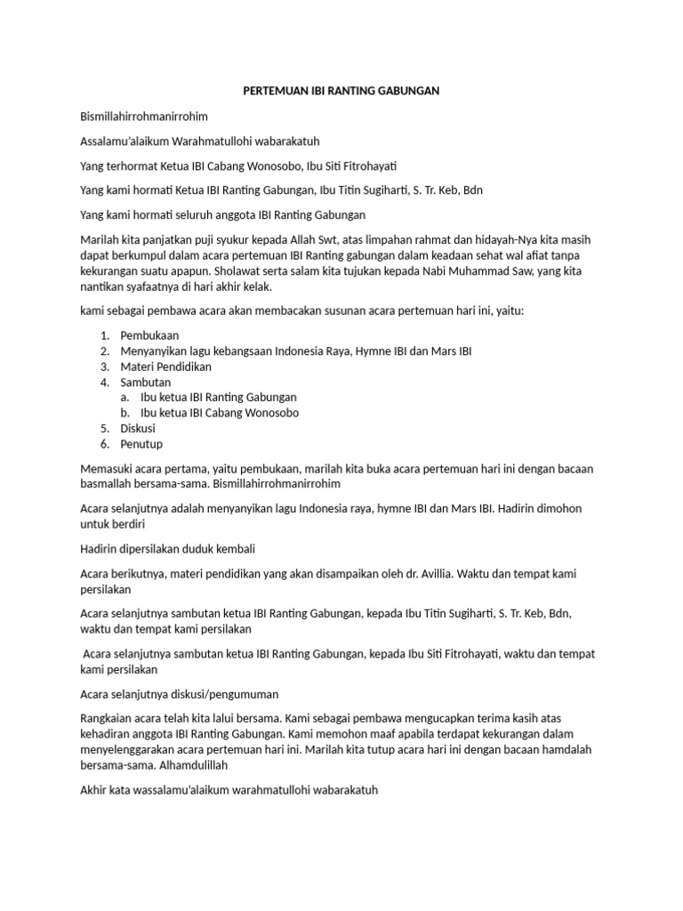Naskah MC Pertemuan Ibi Ranting Gabungan | PDF