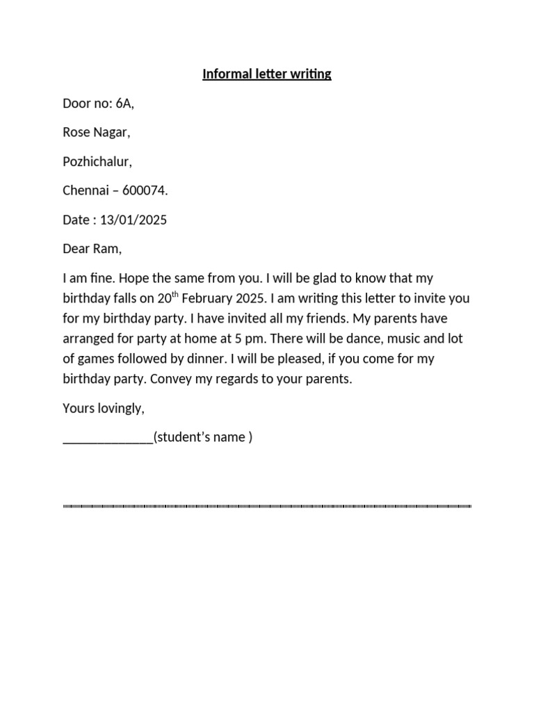 Informal Letter Writing | PDF