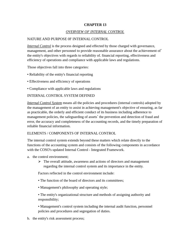 Overview of Internal Control - CH13 | PDF | Internal Control | Business