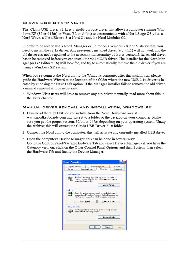 Clavia USB Driver Installation Guide | PDF | Microsoft Windows | Device Driver