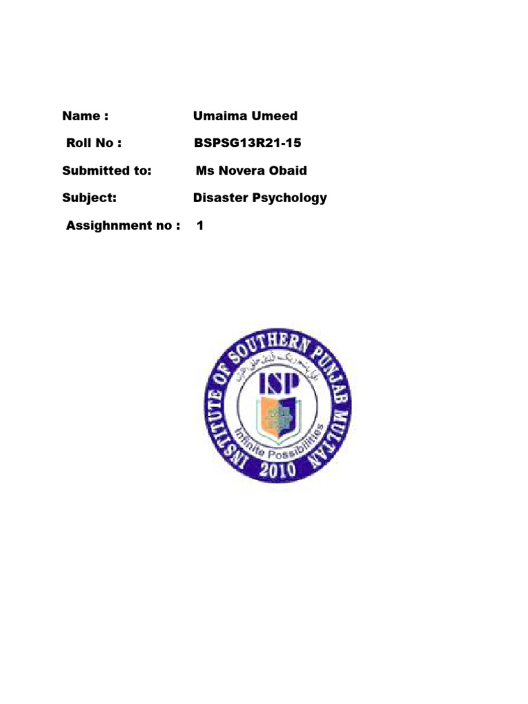 Umaima Umeed Assignment Disaster | PDF | Hazards | Vulnerability