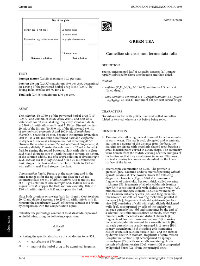 Green Tea Monograph Eu PH 10 | PDF | Thin Layer Chromatography | Leaf