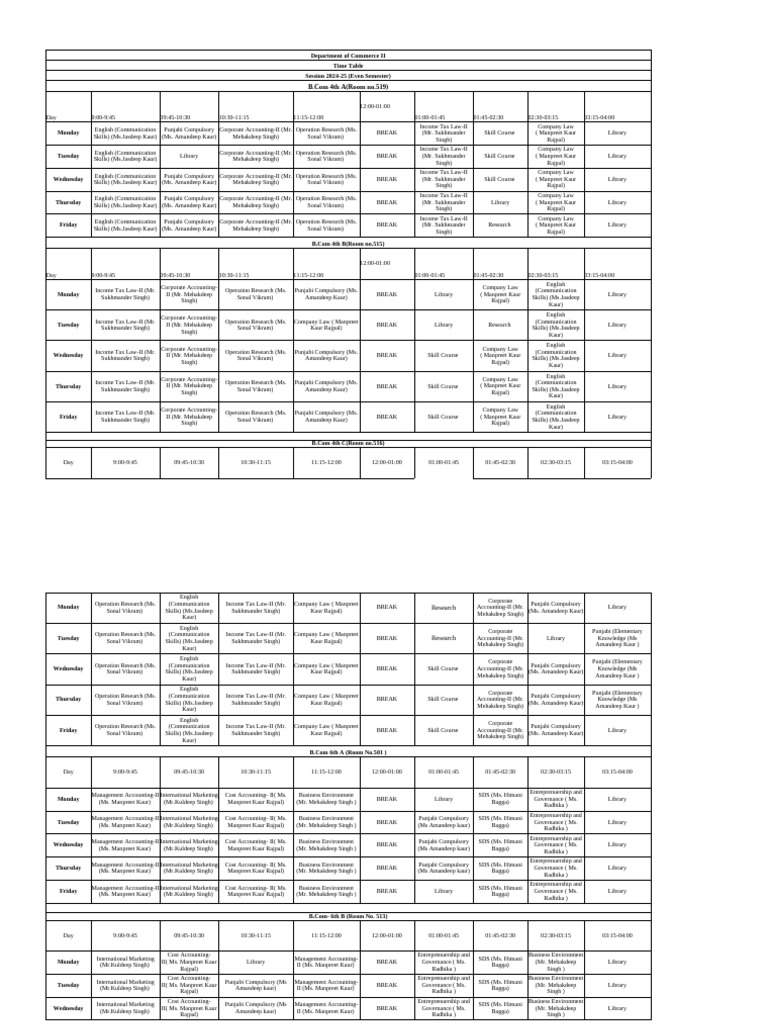 Updated Time Table (DOC-II) | PDF | Business | Financial Economics