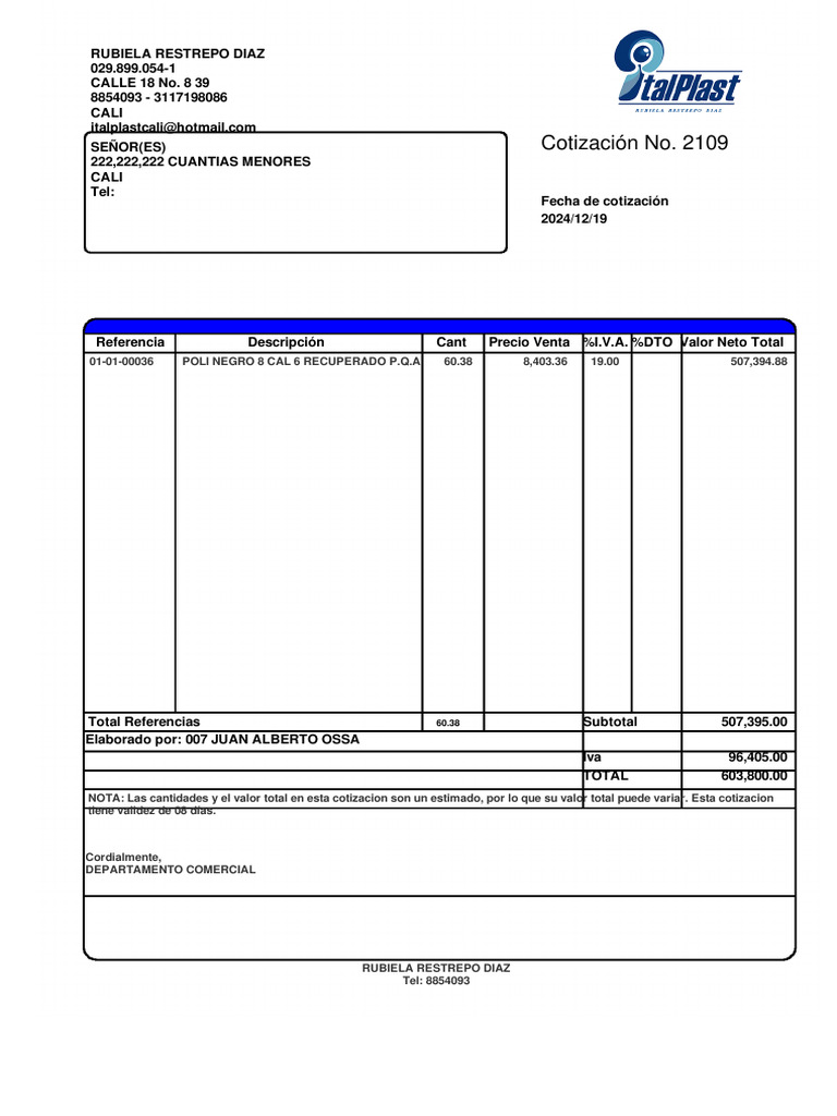 Cot-002109PLASTICO 8C6 ITALPLAST | PDF