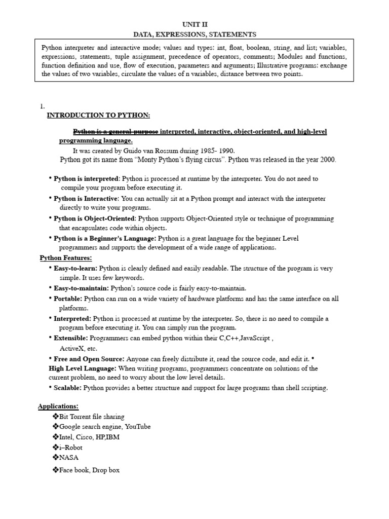Data, Expressions, Statements | PDF | Parameter (Computer Programming) | Python (Programming ...