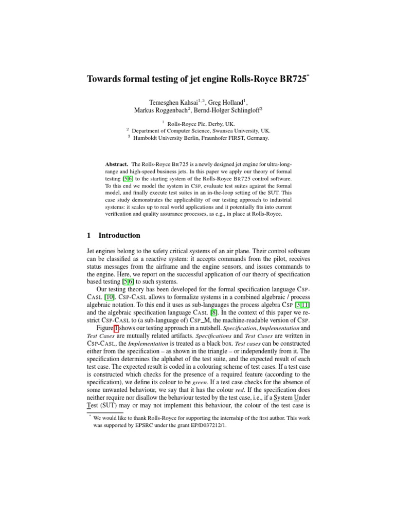Towards Formal Testing of Jet Engine Rolls-Royce BR725: SP ASL SP ASL ...