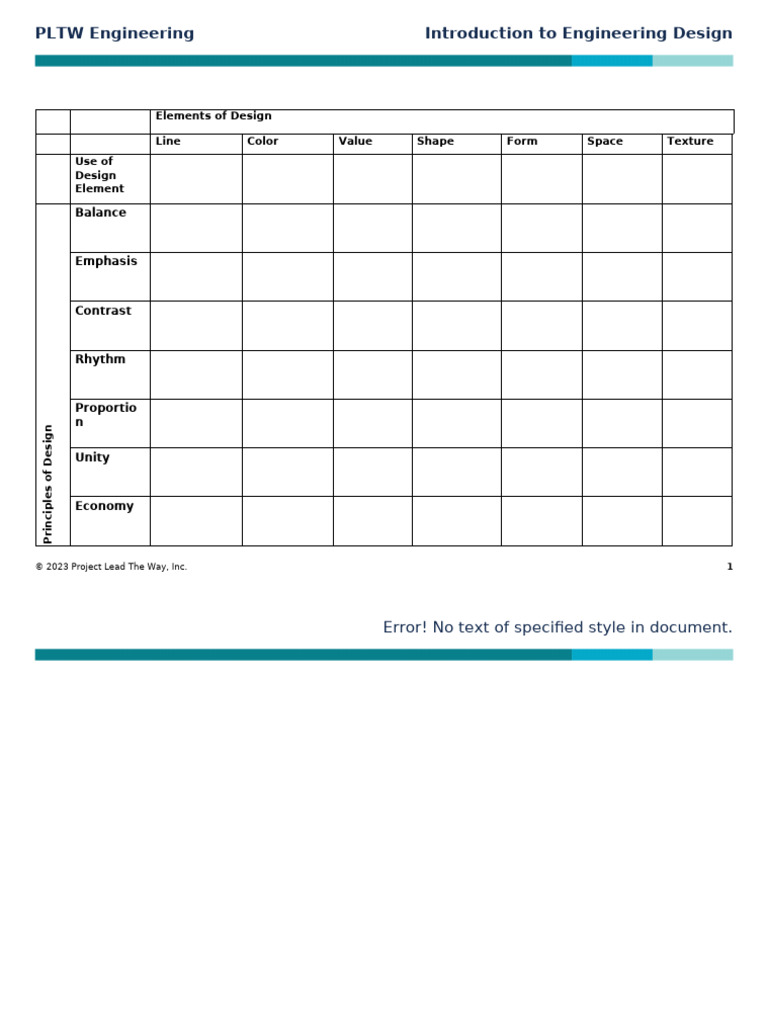 Ied Visual Elements Principles Matrix Template | PDF