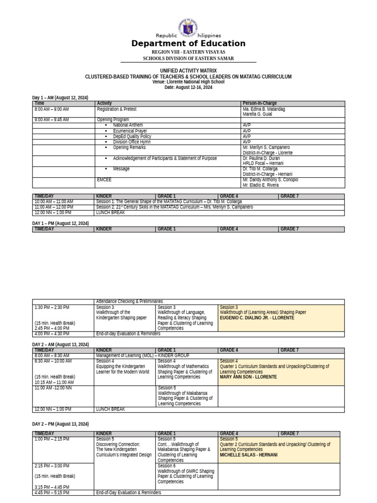 Matrix-Clustered Based Matatag Training | PDF | Cognition | Procedural Knowledge