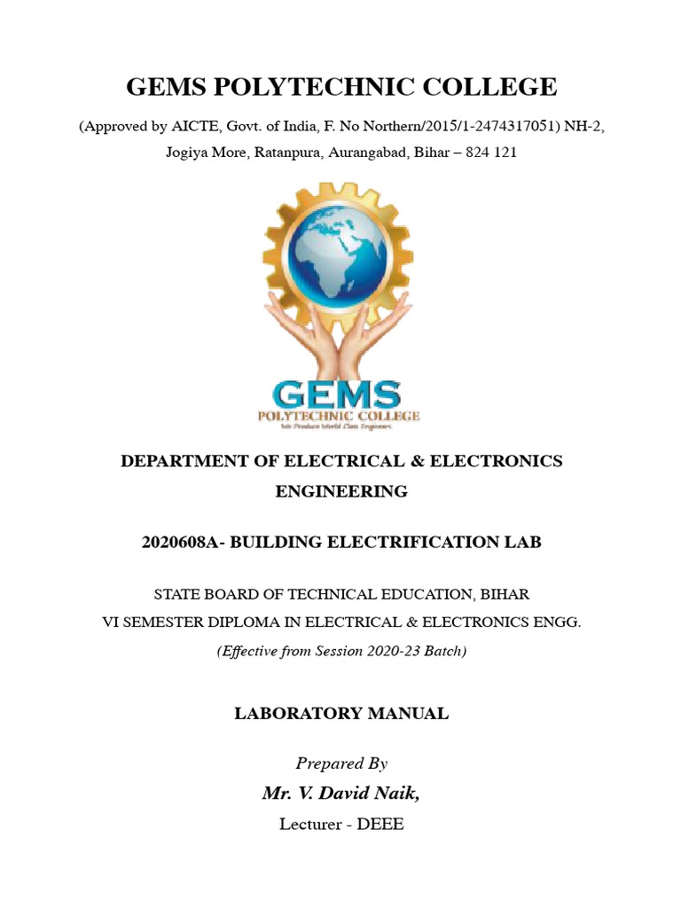 David BE Lab Manual (1) | PDF | Insulator (Electricity) | Electrical Conductor