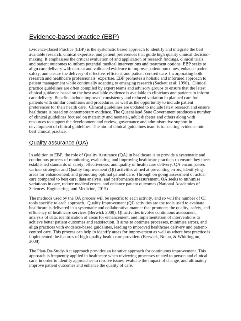 Evidence-Based Practice and Quality Assurance | PDF | Joint Commission ...