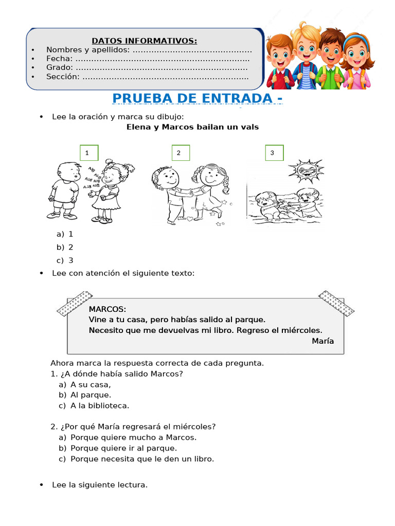 Evaluación Tercer Grado Com | PDF