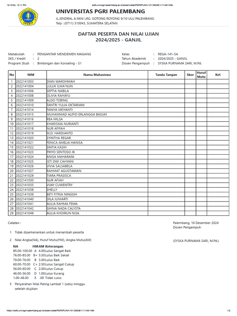 Absen Uas Manajemen Magang | PDF