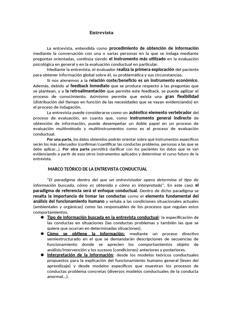 Entrevista Conductual en Evaluación Psicológica | PDF | Comportamiento ...
