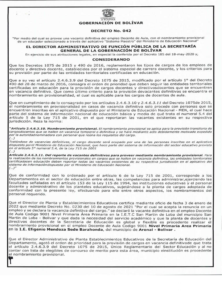 Decreto No 042 2022 | PDF