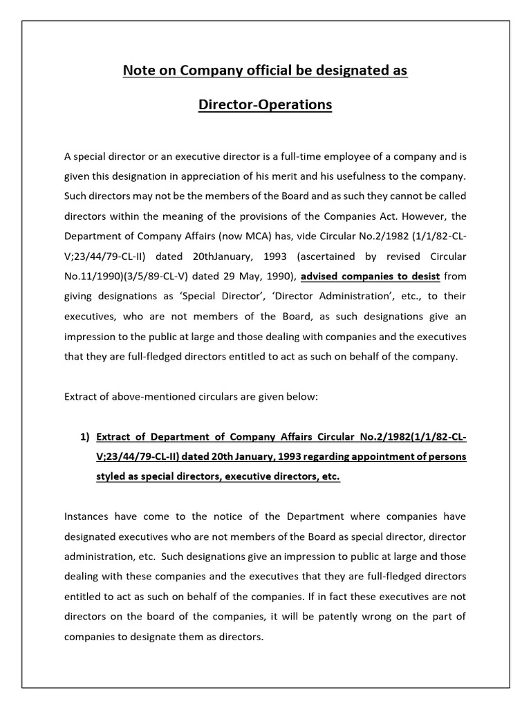 Note On Designation of Director | PDF | Justice | Crime & Violence