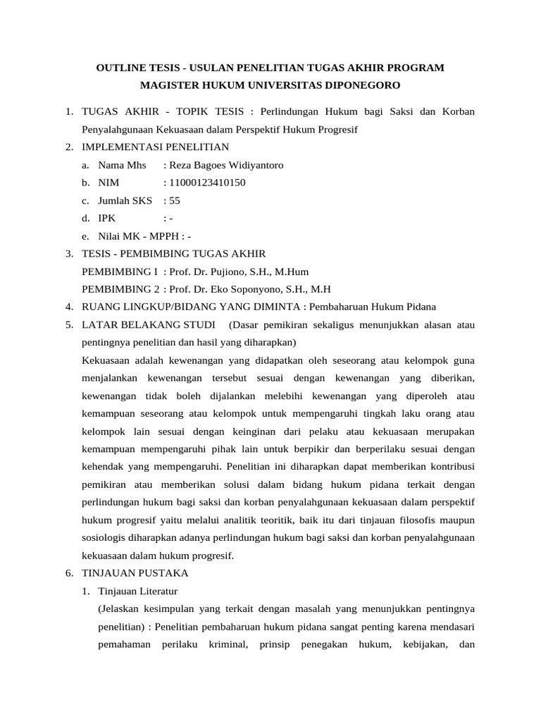 The Outline of The Thesis Mih Undip - Reza | PDF