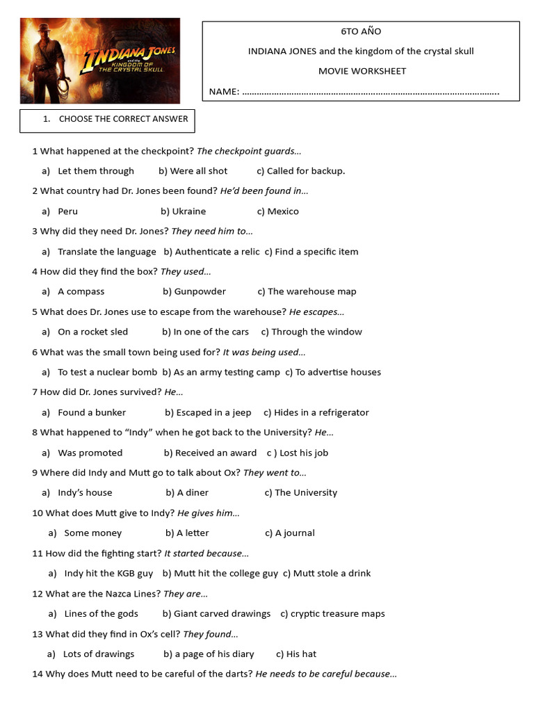 Indiana Jones Crystal Skull Quiz | PDF