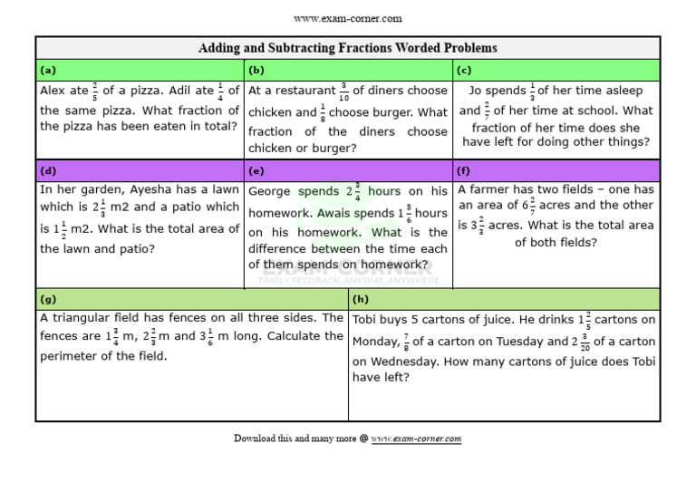 Adding and Subtracting Fractions Worded Problems | PDF