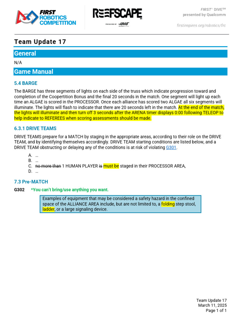 Team Update 17: Game Manual Insights | PDF
