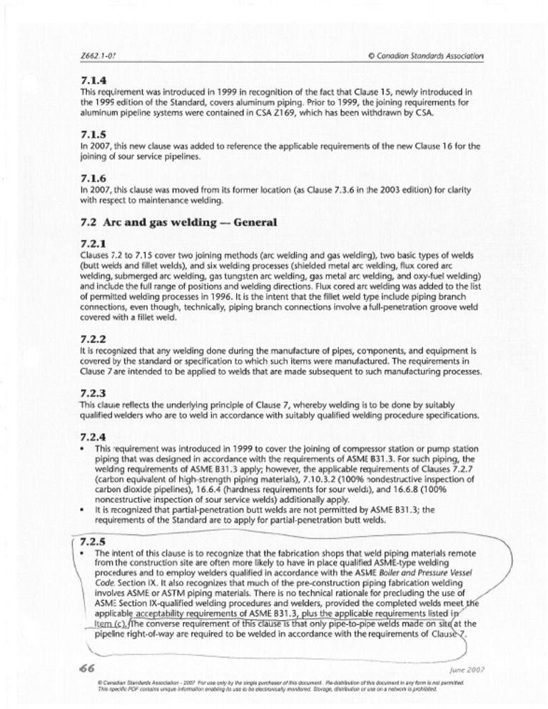 CSA Z662 Clause 7 Welding Procedures | PDF | Welding | Construction