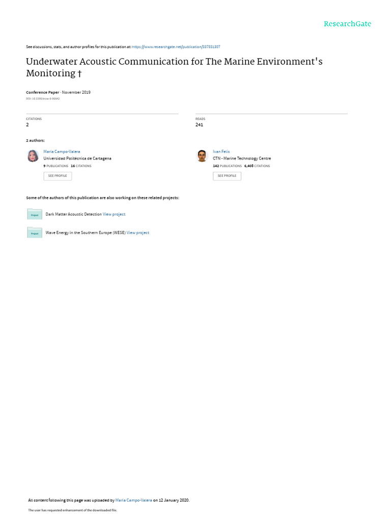 Underwater Acoustic Communication For The Marine Environments Monitoring Pdf Modulation Waves
