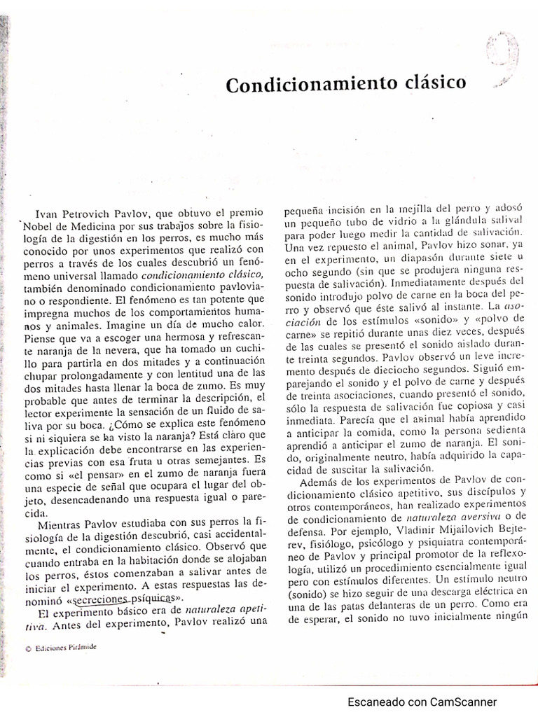 Condicionamiento Clásico. | PDF