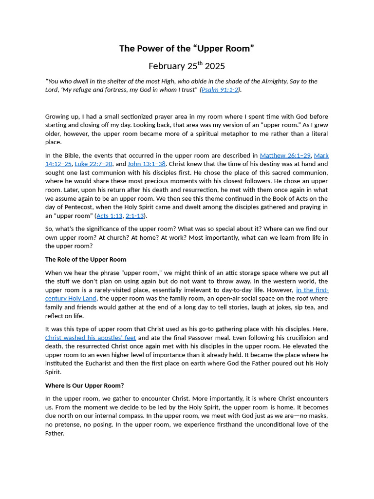 Significance of the Upper Room in Faith | PDF | Mary Magdalene | Jesus