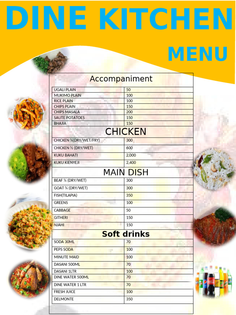 Dine Kitchen Menu: Affordable Meals | PDF