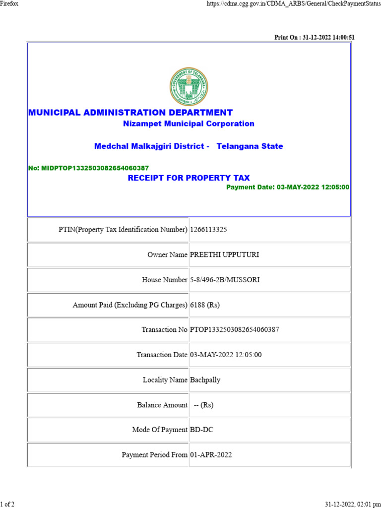 Property Tax Receipt | PDF