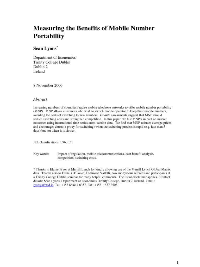 Measuring Benifits of Mobile Numer Portability | PDF