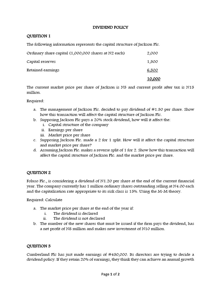 Dividend Policy | PDF | Dividend | Capital Structure