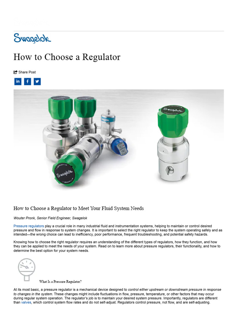 How To Choose A Regulator - Swagelok | PDF | Mechanical Engineering | Gas Technologies