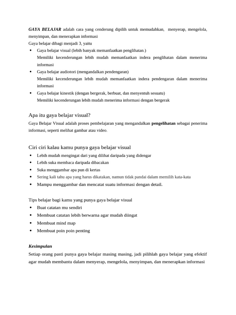 GAYA BELAJAR Visual | PDF