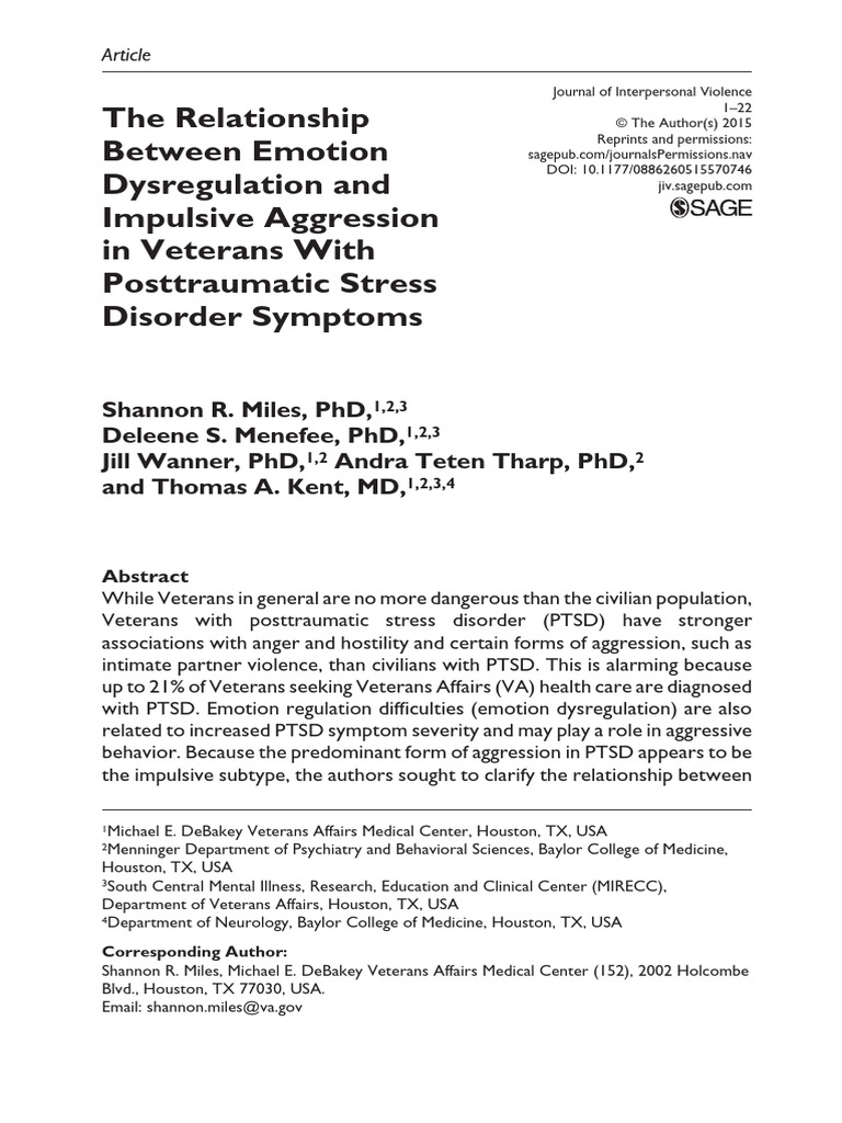 The Relationship Between Emotion Dysregulation and Impulsive Aggression in Veterans With ...