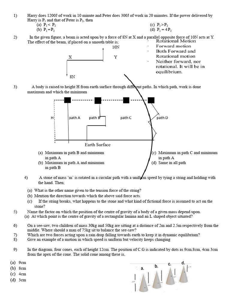 Work, Energy, and Mechanics Problems | PDF | Force | Potential Energy