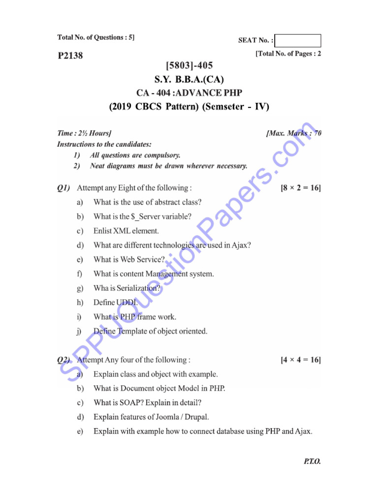 Commerce Bba-Ca Semester-4 2022 April Advance-Php-2019-Pattern | PDF