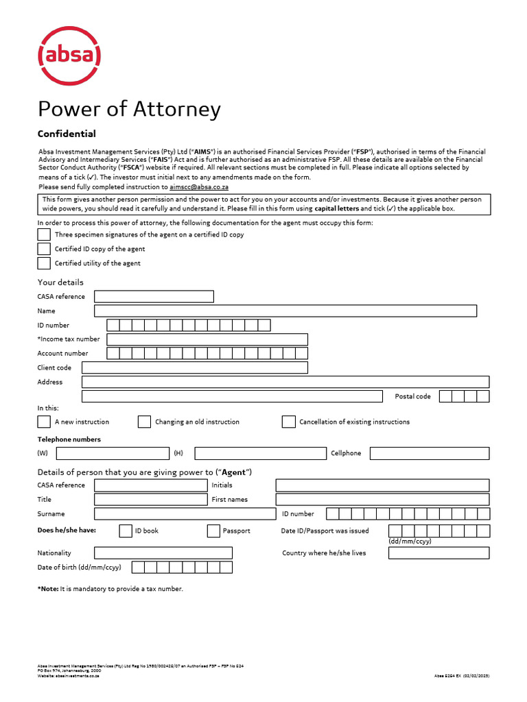 ABSA 5254 AX Power of Attorney | PDF | Power Of Attorney | Business