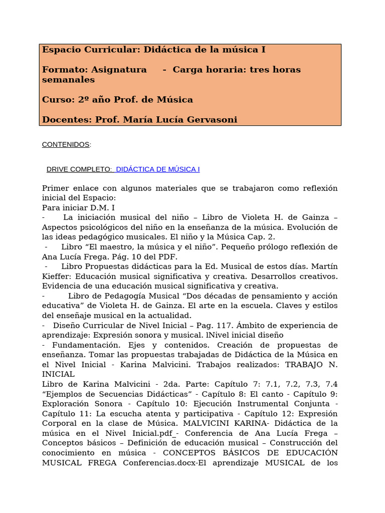 Didáctica de la Música I: Contenidos y Métodos | PDF | Educación de la ...